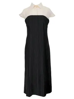 Isaia Pinstripe Midi Dress With Panel Detail - Black