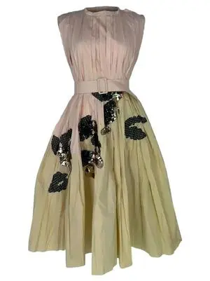 Bottega Veneta Colorblock Sequin Embellished Pleated Dress - Neutrals
