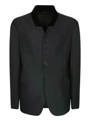 Giorgio Armani Velvet-collar Textured-finish Blazer - Black