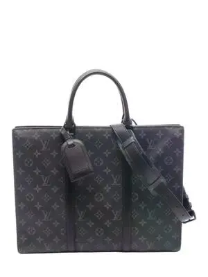 LOUIS VUITTON Monogram Eclipse Sac Plat Horizontal Zipper Satchel - Black