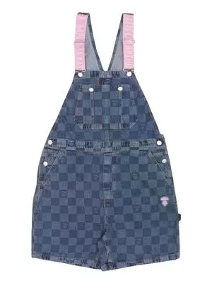 AAPE BY *A BATHING APE Moonface Check-print Denim Suspender Shorts - Blue