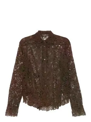 Ermanno Scervino Lace Overlay Long Sleeve Shirt - Brown