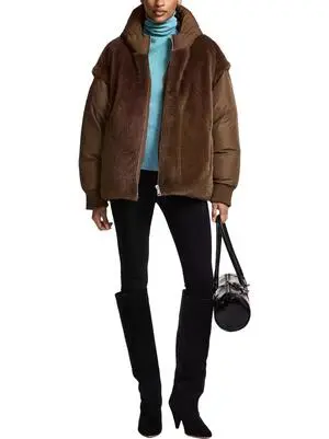 Essentiel Antwerp Faux-fur Panel Puffer Jacket - Brown