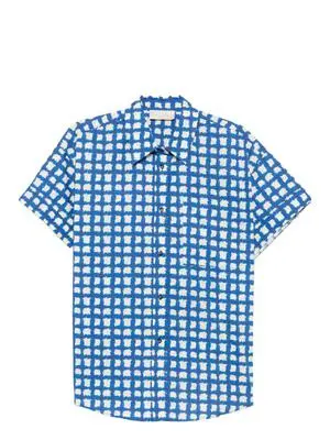 I BLUES Short Sleeve Check Pattern Shirt - Blue