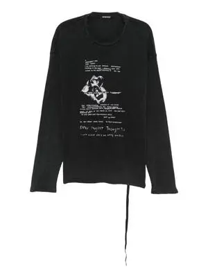 ANN DEMEULEMEESTER Graphic-print Waffle-knit T-shirt - Black