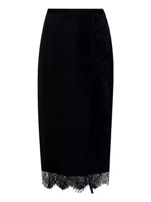 TWINSET Lace-trim Pleated Midi Skirt - Black