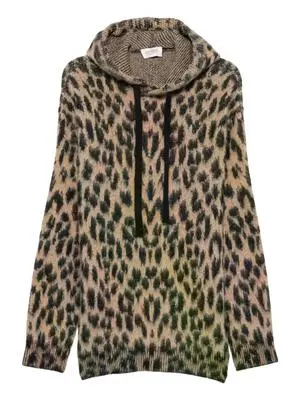 LANEUS Leopard Print Drawstring Hoodie - Neutrals