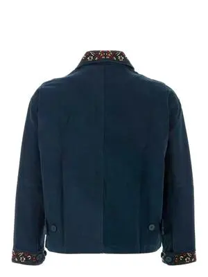 FOUND Horse Equine Embroidered Shirt Jacket - Blue