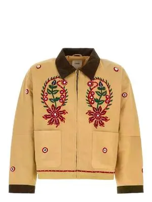 FOUND Embroidered Canvas Jacket With Corduroy Collar Neutrals