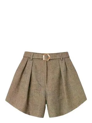 VIOLANTE NESSI Sherman Belted Pleated Wool Shorts - Neutrals