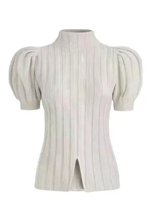 VIOLANTE NESSI Ribbed Knit Puff Sleeve Sweater - Grey