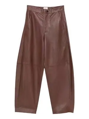 ALYSI Belt-loop Leather Trousers - Brown