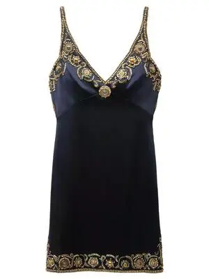 Versace Embellished Silk Cady Satin Mini Dress - Black