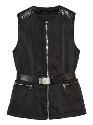 PRADA Prada Sleeveless Leather Paneled Belted Jacket