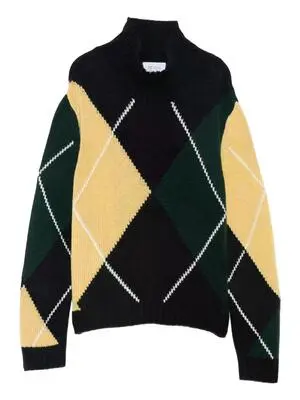 BEYOU Argyle Knit High-neck Sweater - Blue
