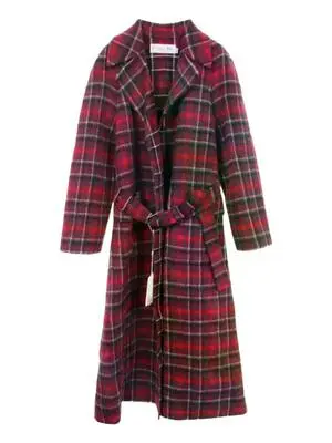 Dior Checked Belted Wool Coat - Red