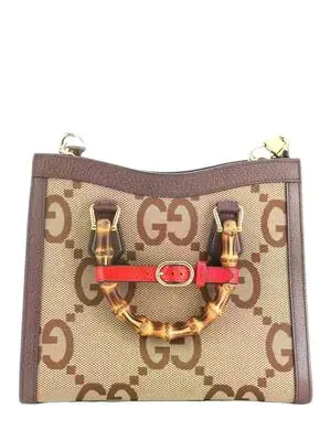 Gucci Diana Jumbo Gg Canvas Small Tote Bag With Bamboo Handle - Brown