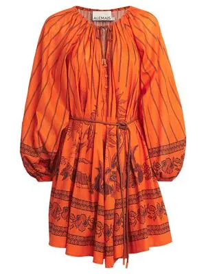 ALEMAIS Boathouse Print Cotton Shift Dress - Orange