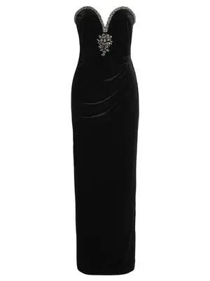 SELF-PORTRAIT Velvet Embellished Maxi Dress - Black