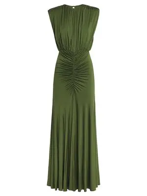 SELF-PORTRAIT Jersey Gathered Maxi Dress - Green
