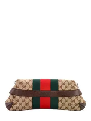 Gucci Horsebit Nm Web Chain Clutch Gg Canvas Medium Shoulder Bag - Brown