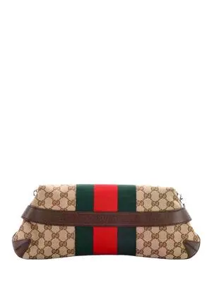 Gucci Horsebit Nm Web Chain Clutch Gg Canvas Medium Shoulder Bag - Brown