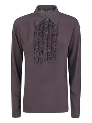 Seventy Long-sleeved Floral Knit Polo Shirt - Coffee Color