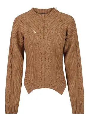 DONDUP Cable-knit Pointelle-trim Sweater - Brown