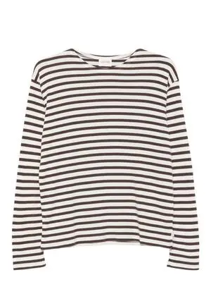 Closed Horizontal-stripe Long-sleeve T-shirt - Brown
