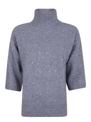 Seventy Embellished Mock-neck Knitted Sweater - Grey