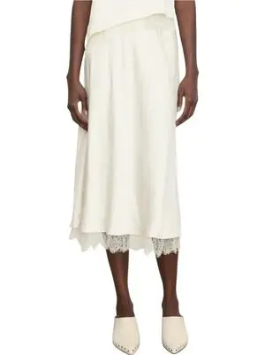 Vince Floral Lace Trim Midi Skirt - Cream