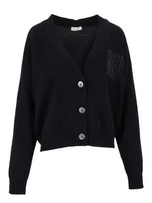 Peserico V-neck Button-up Cardigan With Ribbed Details - Blue