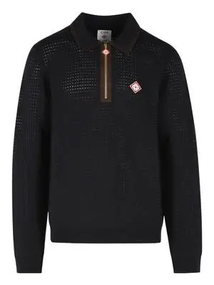 Casablanca Waffle-knit Zip-up Sweater - Black