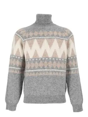Peserico Fair Isle Knit Turtleneck Sweater - Gray
