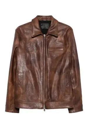 DONDUP Leather Zip-up Jacket With Distressed Finish - Brown