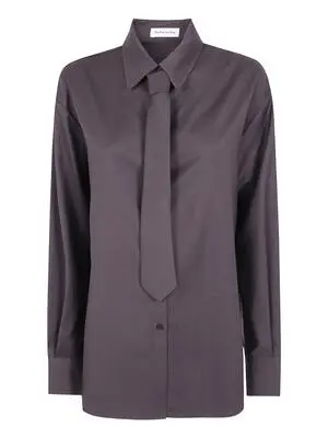 THE FRANKIE SHOP Peri Tie Neck Shirt - Coffee Color
