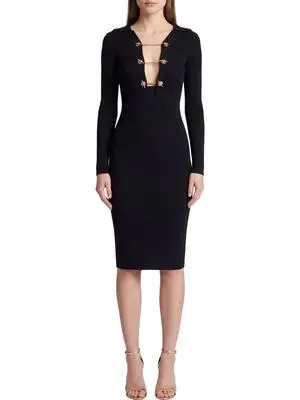 Elisabetta Franchi Slim-fit Midi Sheath Dress In Jersey Knit With V-neck - Black
