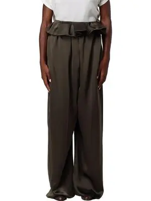 Khaite Kira High-waisted Wide-leg Satin Trousers With Drawstring - Green