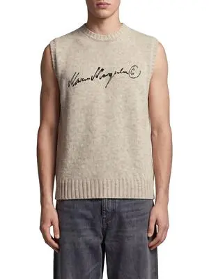 MAISON MARGIELA Mm6 Maison Margiela Crewneck Wool Blend Knit Vest With Contrast Logo