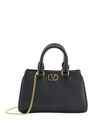 Valentino Garavani Valentino Garavani Grained Leather Handbag With VLogo Signature Black