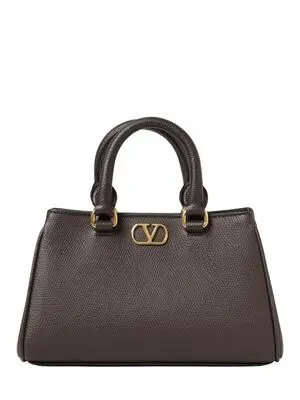 Valentino Garavani Grained Leather Handbag With Vlogo Signature - Brown
