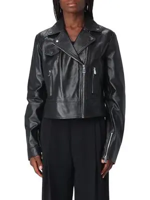 Pinko Cropped Lamb Nappa Biker Jacket With Asymmetric Zip - Black