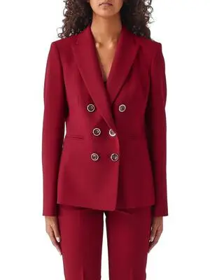 Pinko Alexia Cropped Double-breasted Crêpe Blazer With Rever Collar - Red