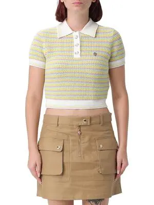 Casablanca Casablanca Striped Cropped Cotton Knit Polo Shirt Yellow