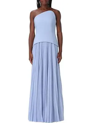 Solace London Pleated Crêpe Gown With Asymmetrical Neckline - Blue