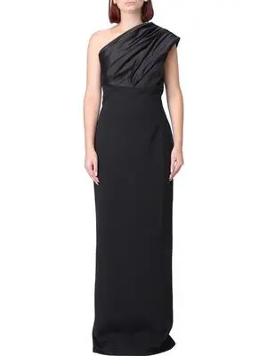 Solace London One-shoulder Satin Gown With Back Slit - Black