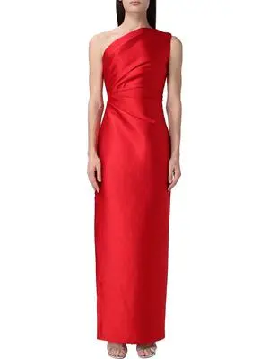 Solace London One-shoulder Satin Gown With Back Slit - Red