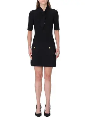 Elisabetta Franchi Knit Mini Dress With Pussy-bow Collar And Pockets - Black