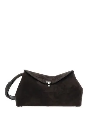 TOTÊME Toteme T-Lock Suede Clutch With Metallic Monogram
