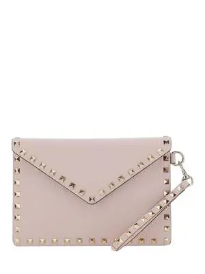 Valentino Garavani Rockstud Grained Leather Envelope Clutch - Pink